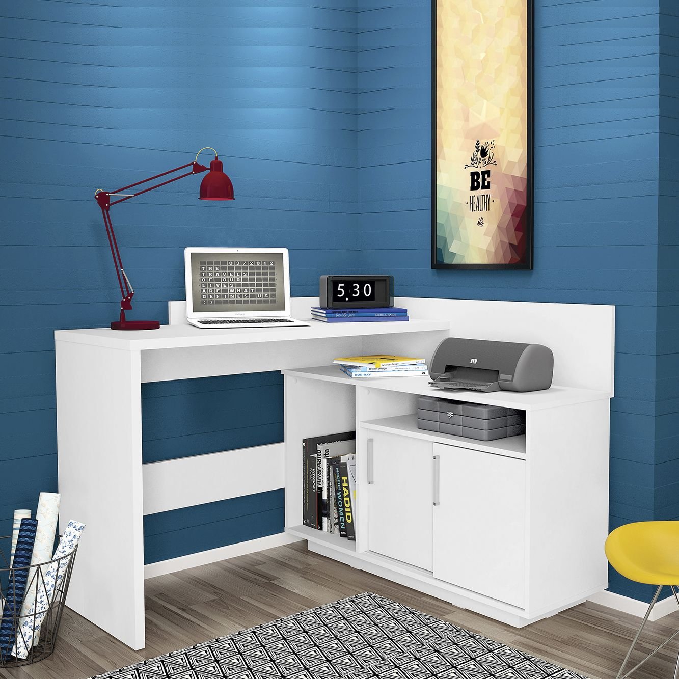 Escrivaninha em L 110x107cm 2 Portas Office Mega | MadeiraMadeira