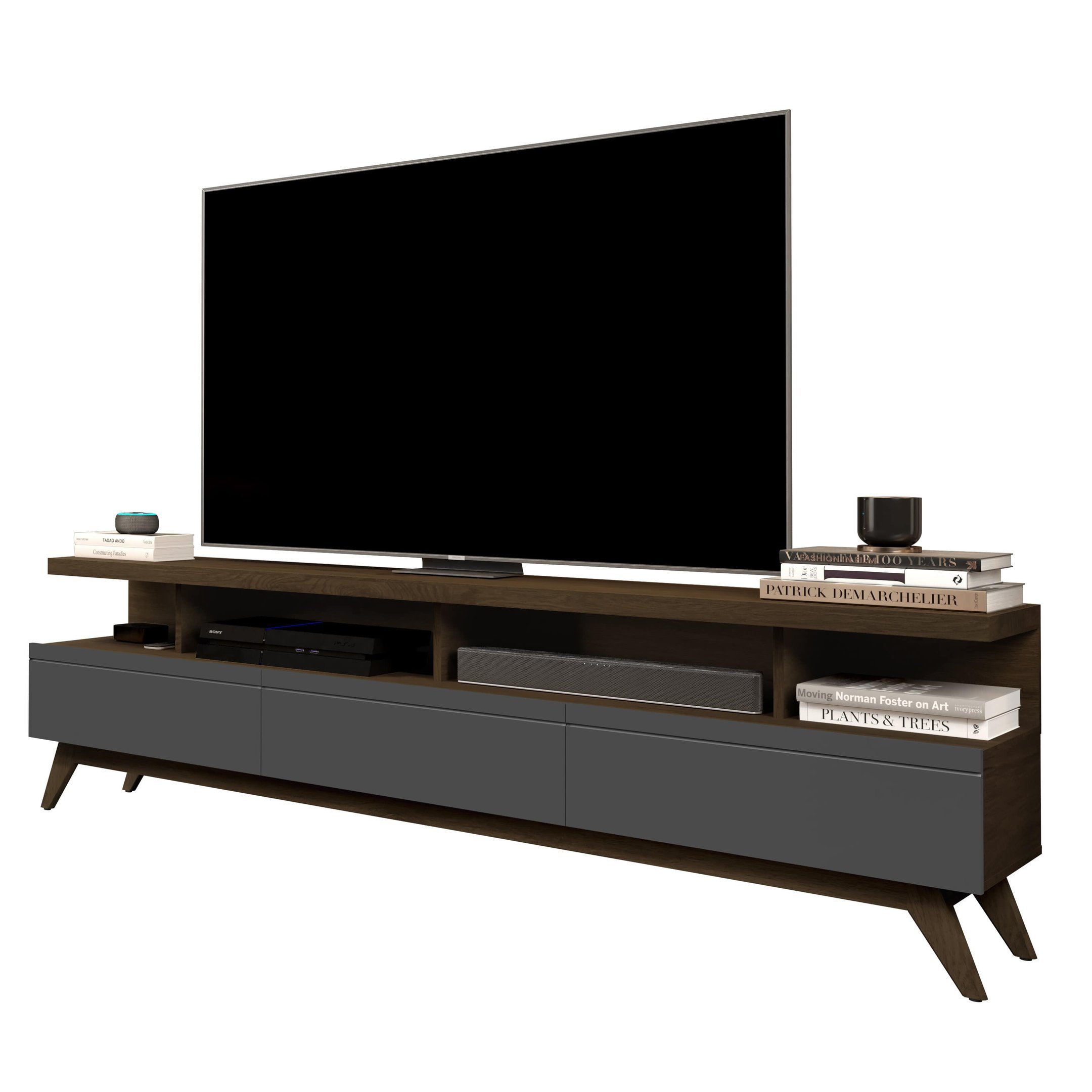Rack Para Sala Vivare Wood 1.8 - 3 Gavetas Tv 72 Polegadas:Cedro Cinza ...