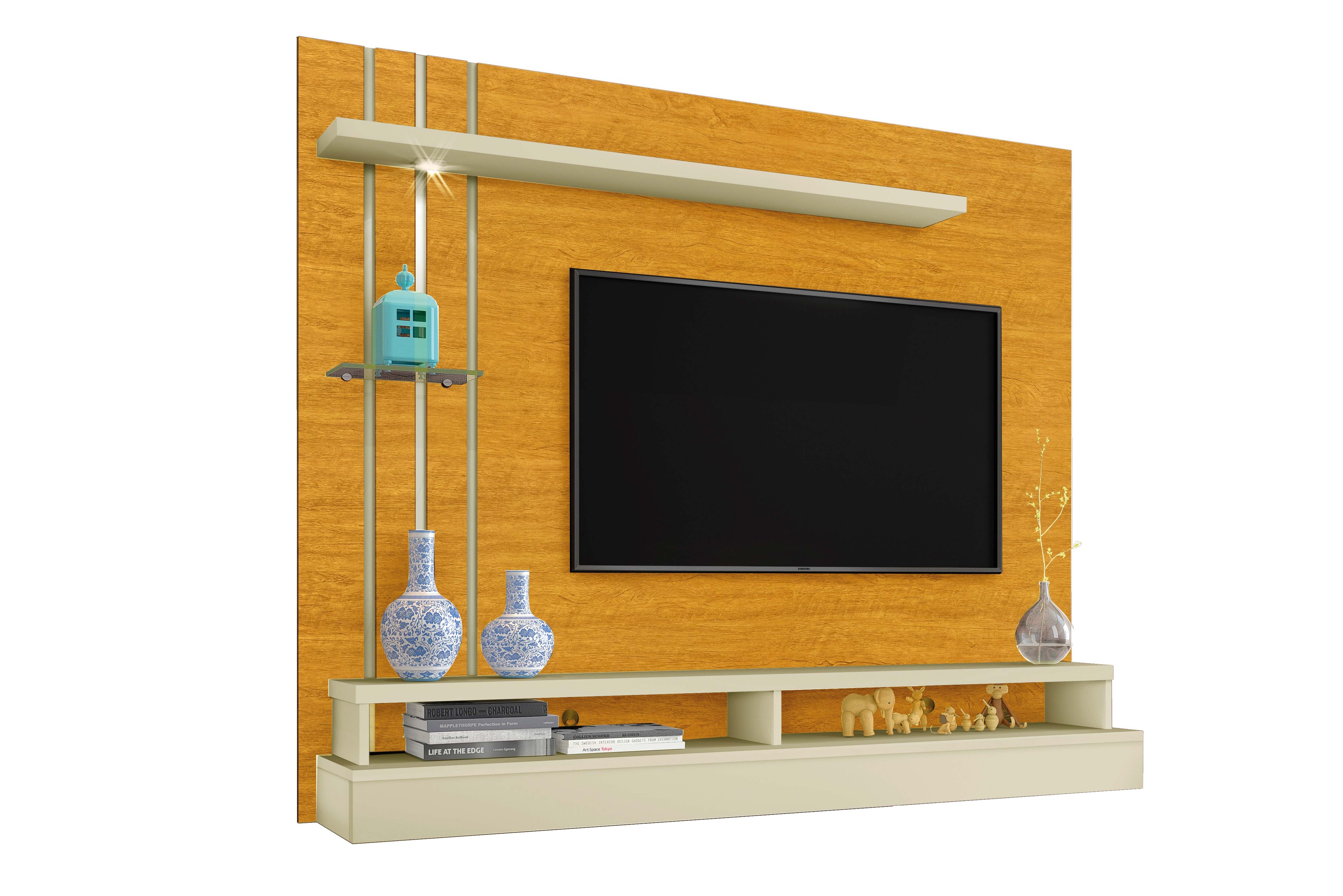 Painel Eros P/ Tv até 55 Polegadas Mdf/mdp Led Prateleiras:naturale ...