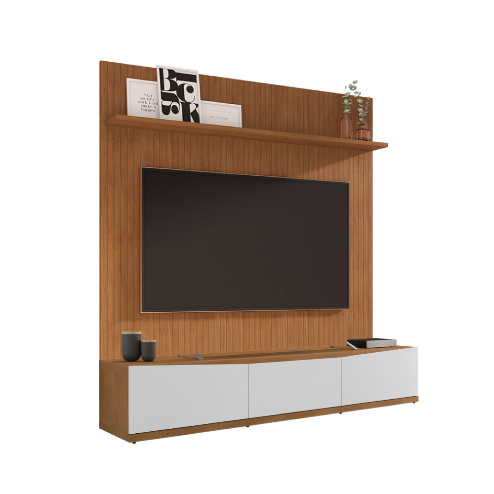 Conjunto Rack e Painel 60 Polegadas Nottingham Cedro Branco | MadeiraMadeira