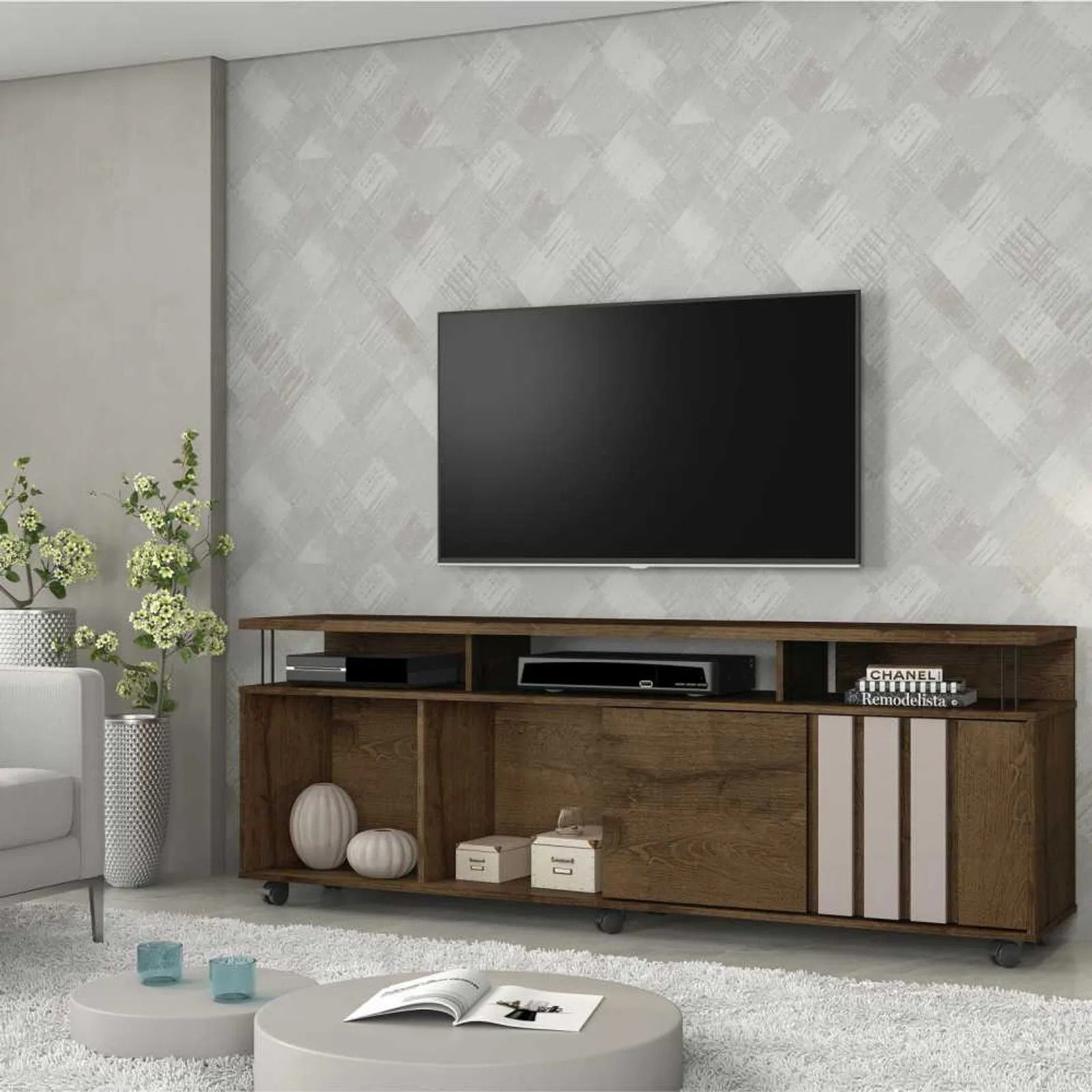 Rack Atraente para TV até 70" Polegadas MobyCasa Moveis Cacau Off White ...