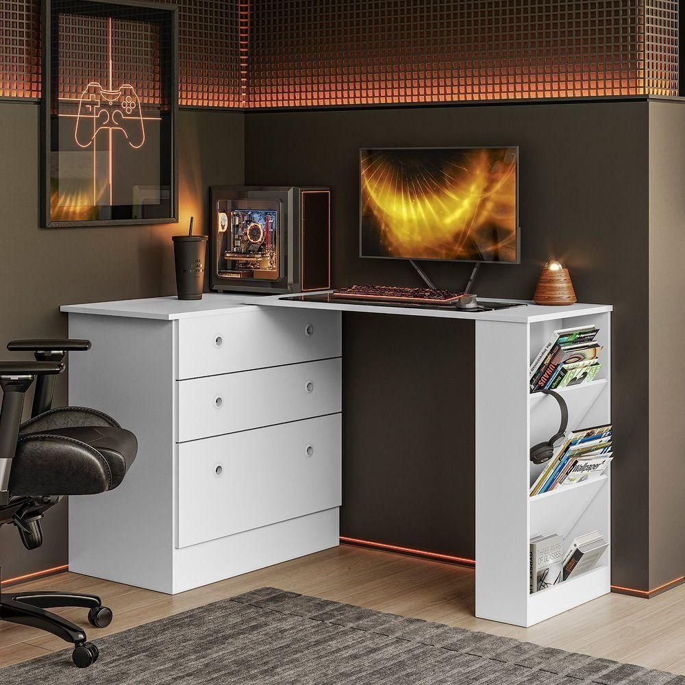 Cômoda com Mesa Giratória Gamer Dritex Branco | MadeiraMadeira