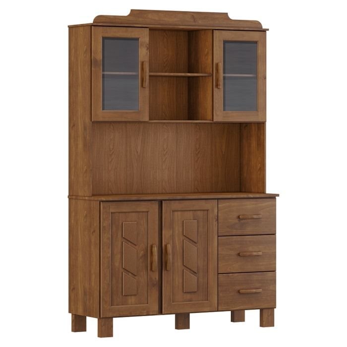 Cristaleira 4 Portas 3 Gavetas com Aplique 122 Cm 1279 Castanho Milani ...