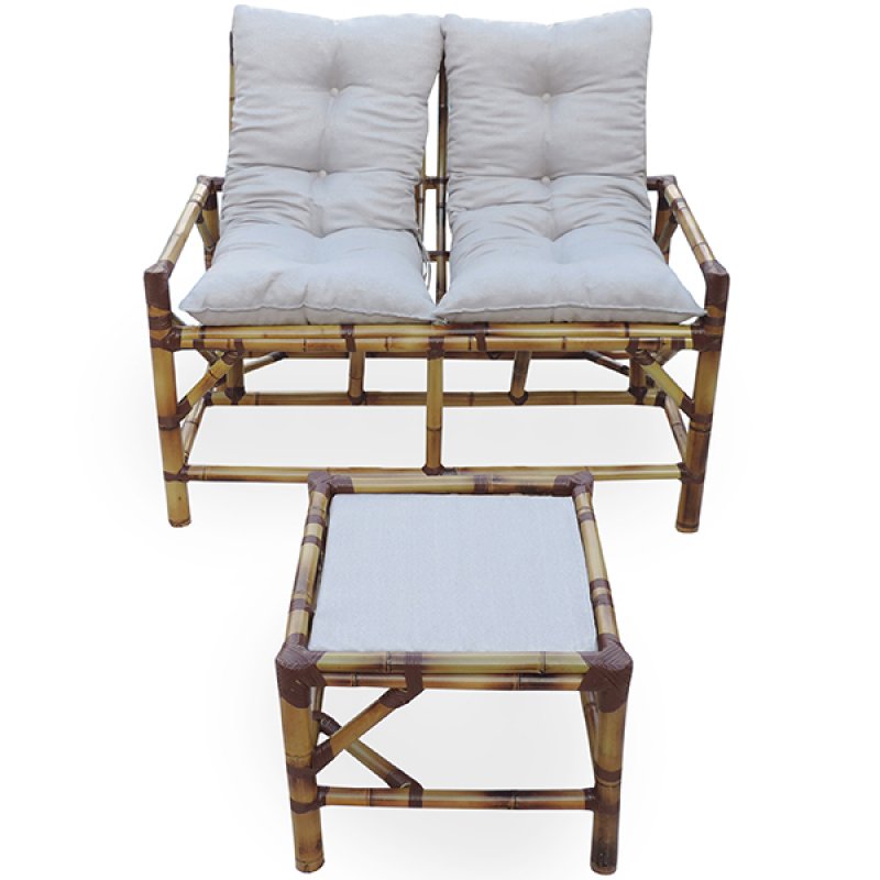 Kit Sofá de Bambu 2 Lugares com Almofadas Cinza | MadeiraMadeira