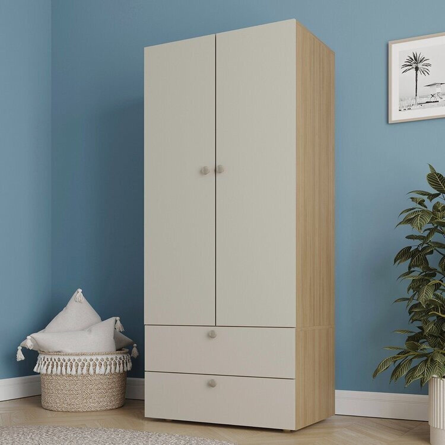 Guarda-roupa 2 Módulos 2 Portas 3 Prateleiras 2 Gavetas Frame Cabecasa ...