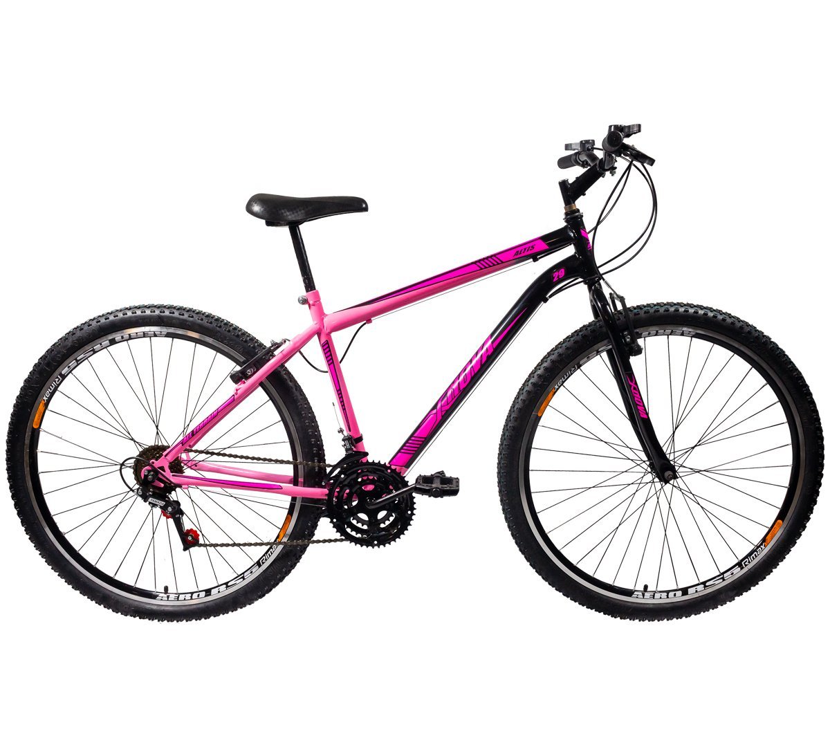 Bicicleta em Aço Carbono Preto e Rosa Aro 29 18v Marchas Freio V-Brake ...
