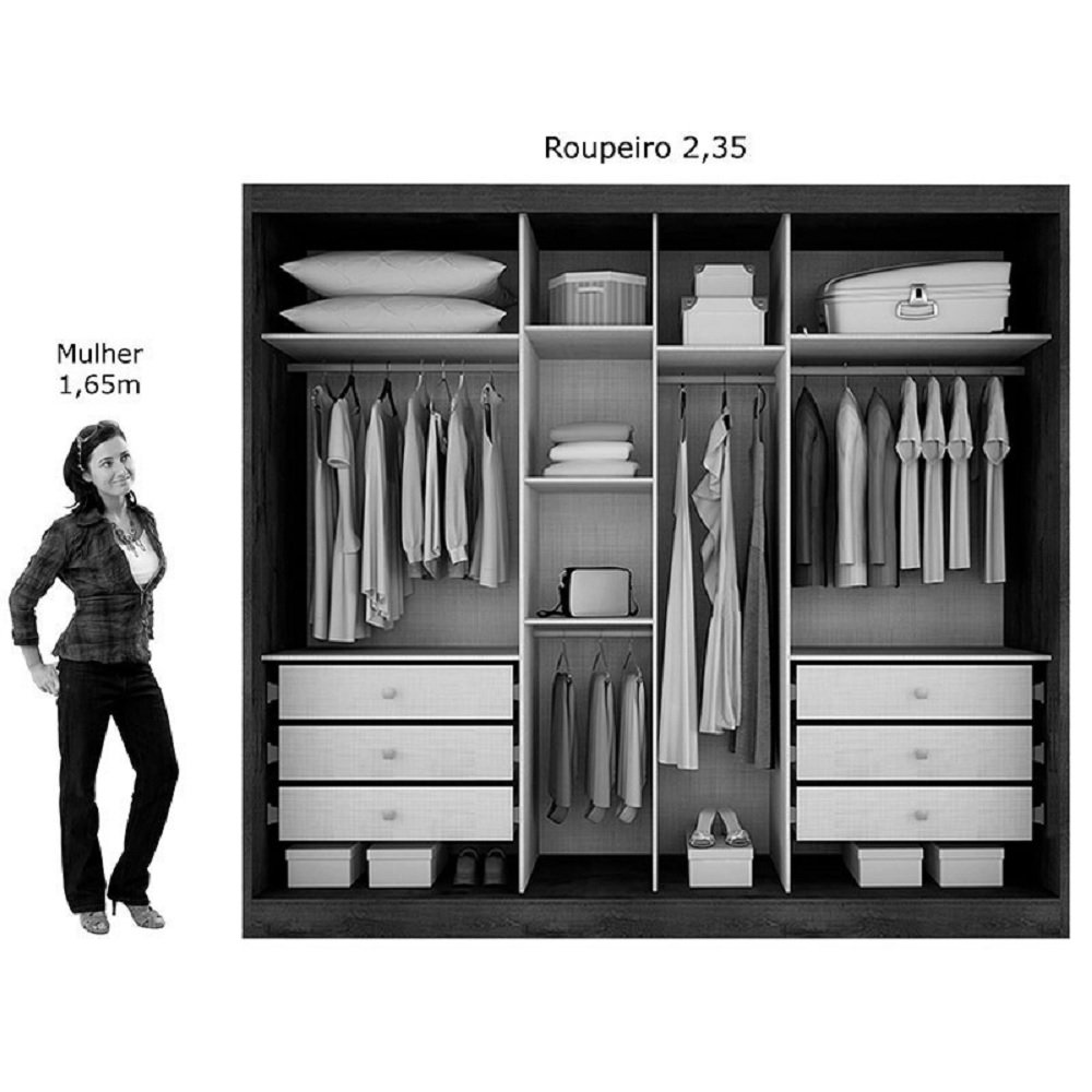 Roupeiro Casal Diamond 3 Portas Com 1 Espelho 6 Gavetas Canela/Fendi ...