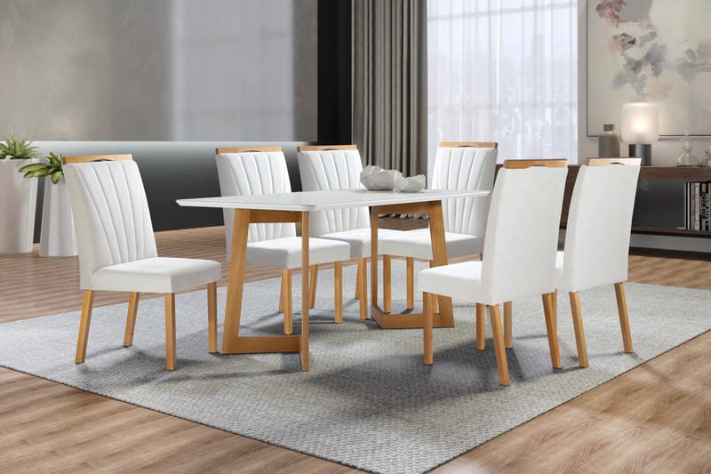 Sala de Jantar com Vidro com 6 Cadeiras 2,0x1,0m - Moscou - Mg Movelaria | MadeiraMadeira