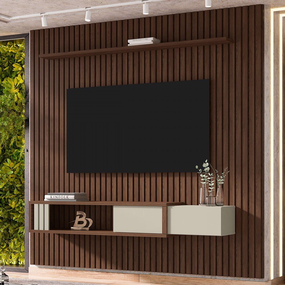 Painel para Tv até 85 Polegadas Cancun 1 Gaveta Nogal/off White ...