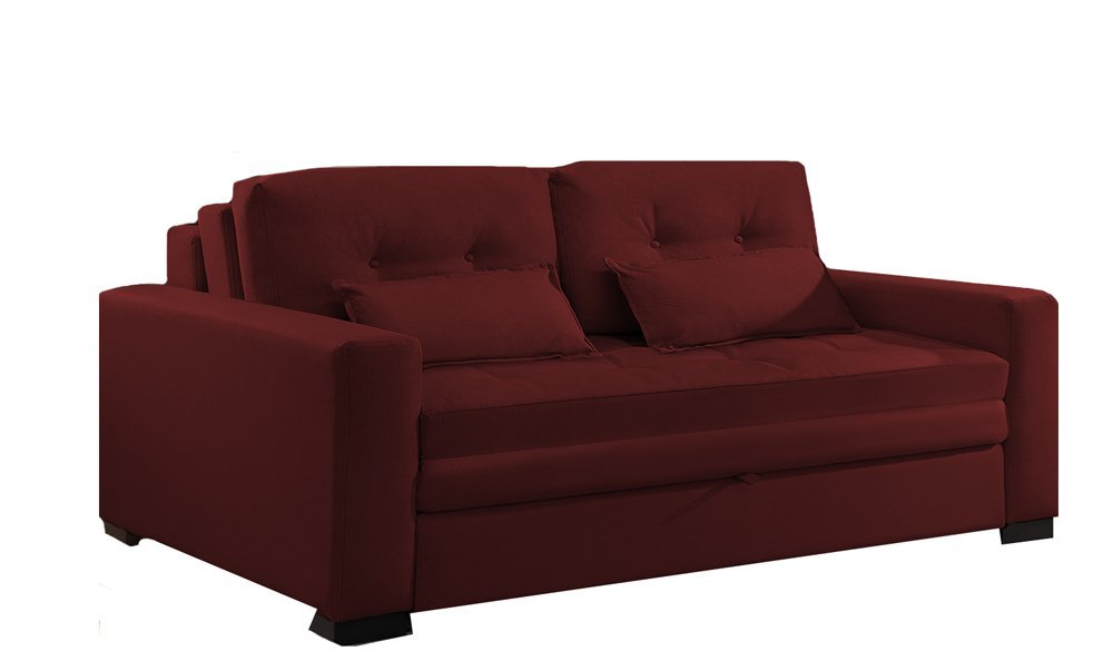 Sofá Cama 2 Lugares Bordô em Veludo 1,63m Bibury | MadeiraMadeira