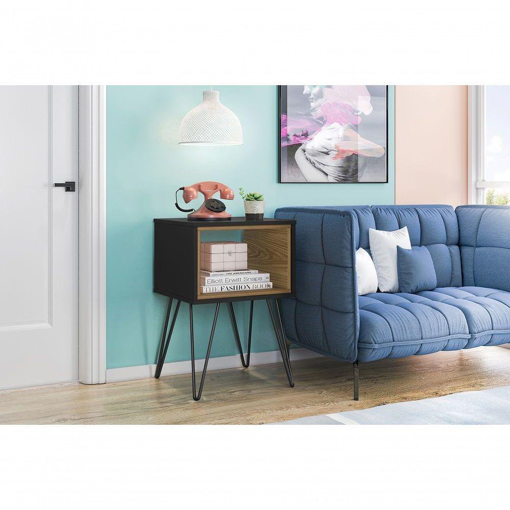 Mesa Lateral Retro Metal Dallas Preto Ac/mel Freijo Ac - Cor: Preto ...