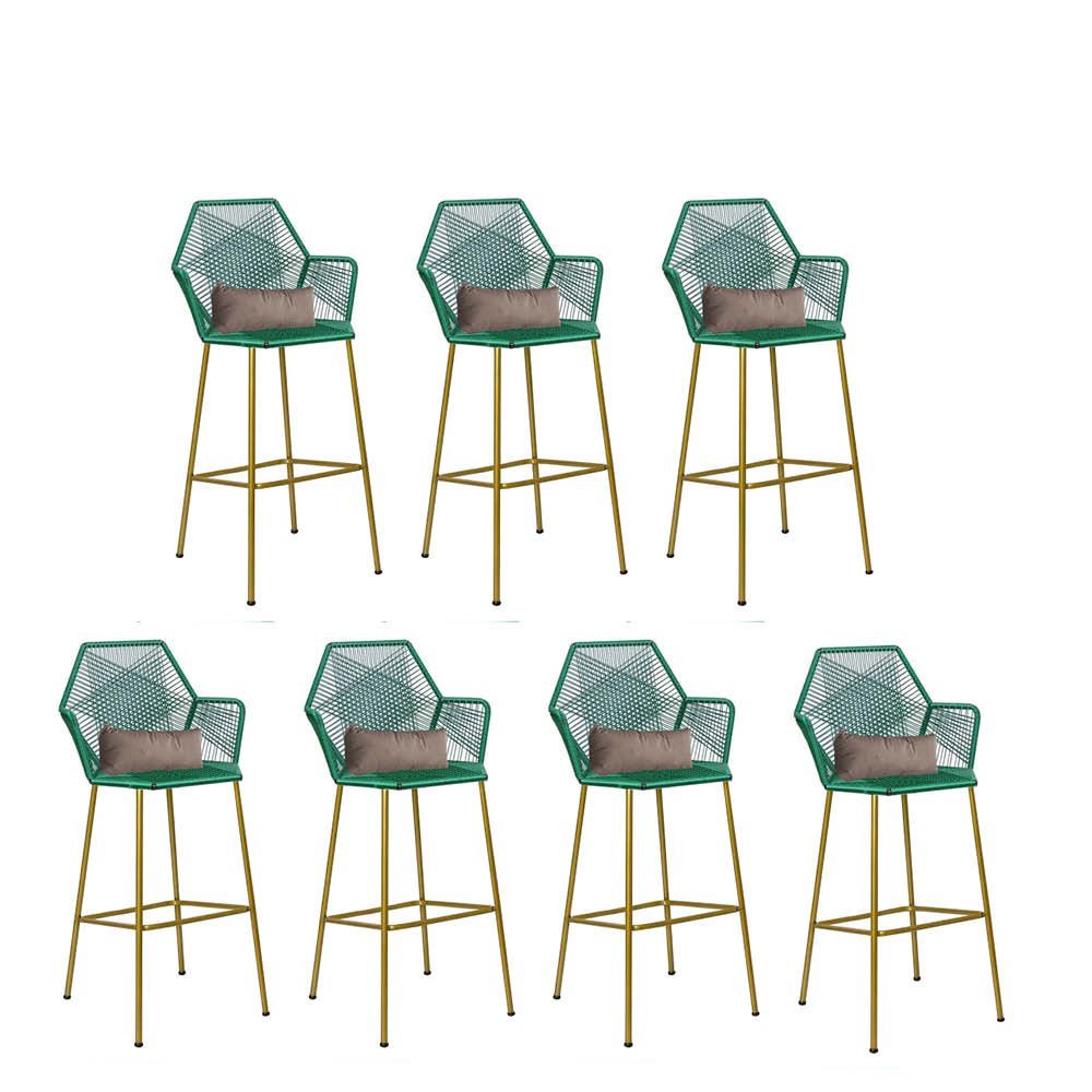 Kit 07 Banqueta Alta Com Encosto Sttar Balcão Ferro Dourado Fibra Verde ...
