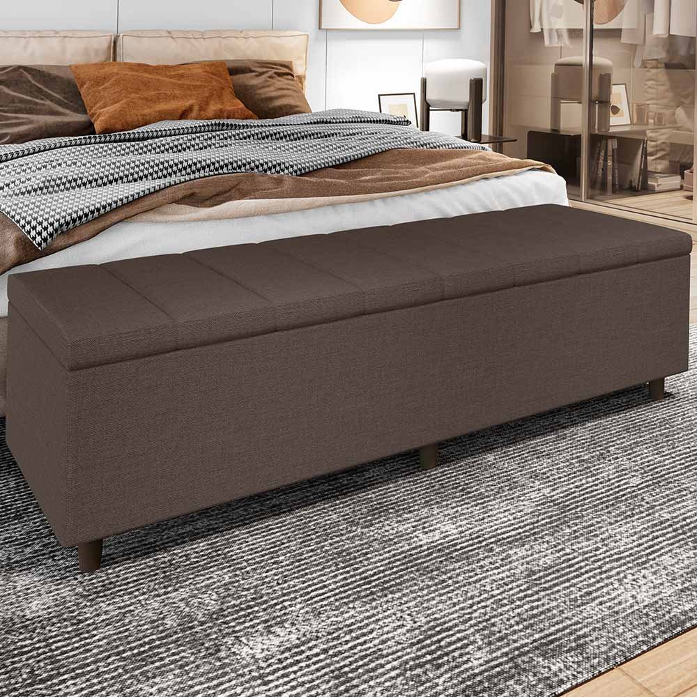 Recamier Baú Cama Casal King Ivana 193cm Linho Marrom - Abmaza ...