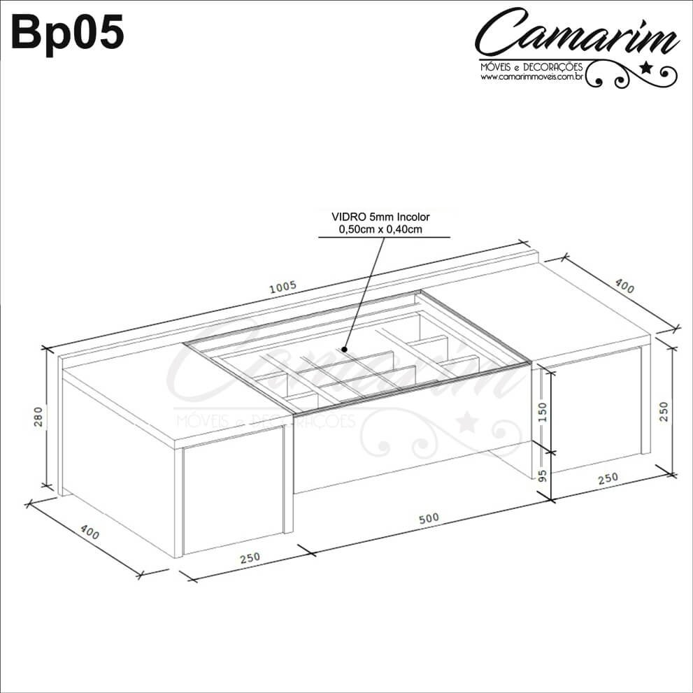 Bancada Para Penteadeira Suspensa 3 Gavetas com vidro - BP05 - MDF PRETO | MadeiraMadeira