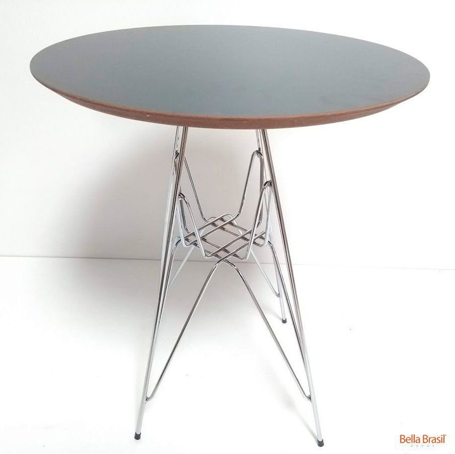 MESA EAMES LATERAL CROMADA 60CM ALT TAMPO 50CM - Madeira Preta | MadeiraMadeira