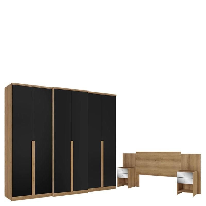 Guarda Roupa Casal Valência 6 Portas Capuccino Preto Acetinado e ...