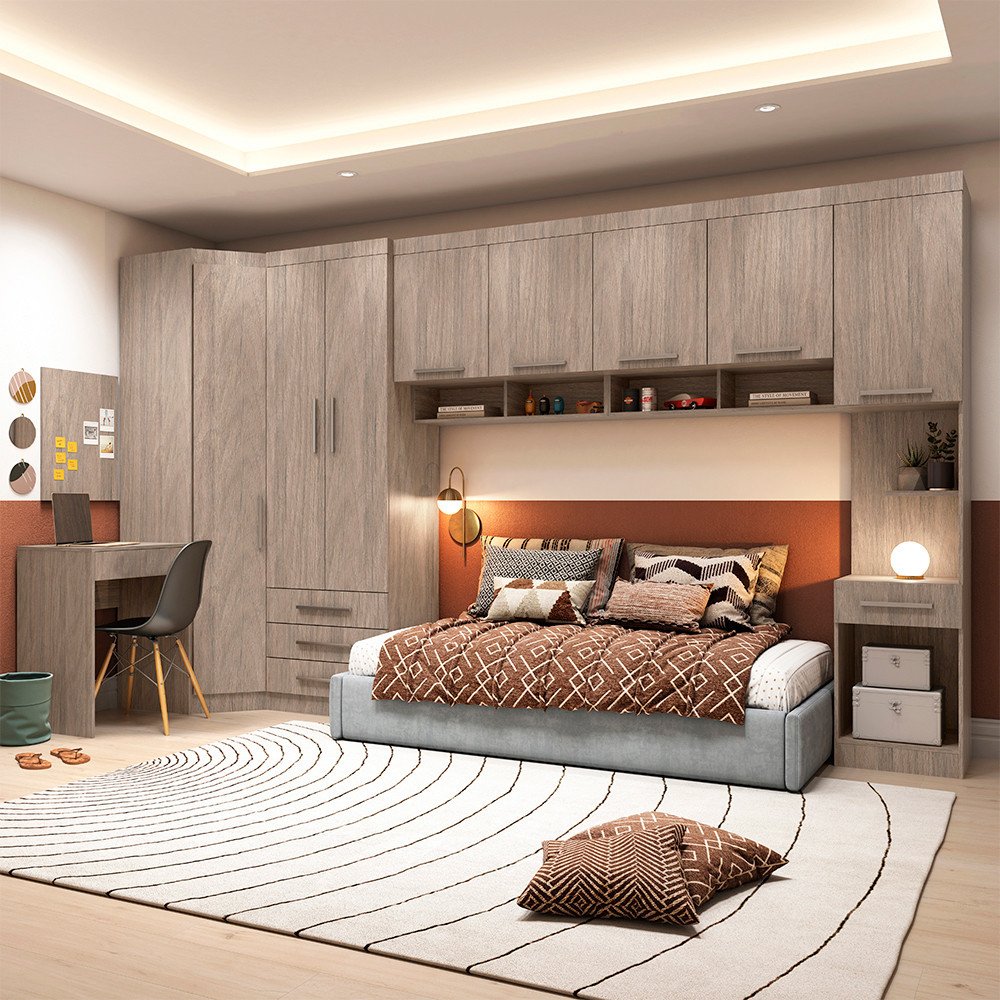 Guarda Roupa de Canto Solteiro 7 Portas e 4 Gavetas com Escrivaninha ...