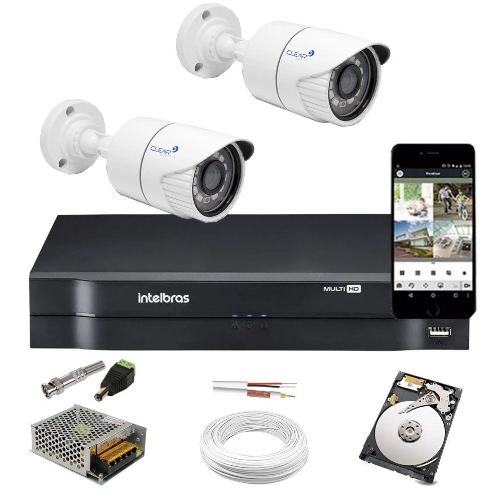 Kit Cftv 2 Cam 1120b Dvr Mhdx 1104 Intelbras 4 Canais C/ Hd ...