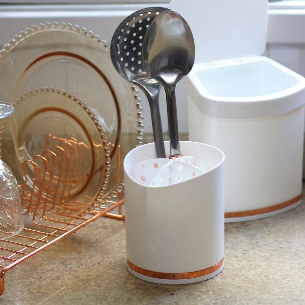 Suporte para Talheres Eleganza Branco com Rose Gold | MadeiraMadeira