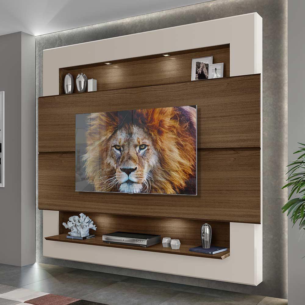 Painel Milão Tv 75 Polegadas com Led Amêndoa Off White | MadeiraMadeira