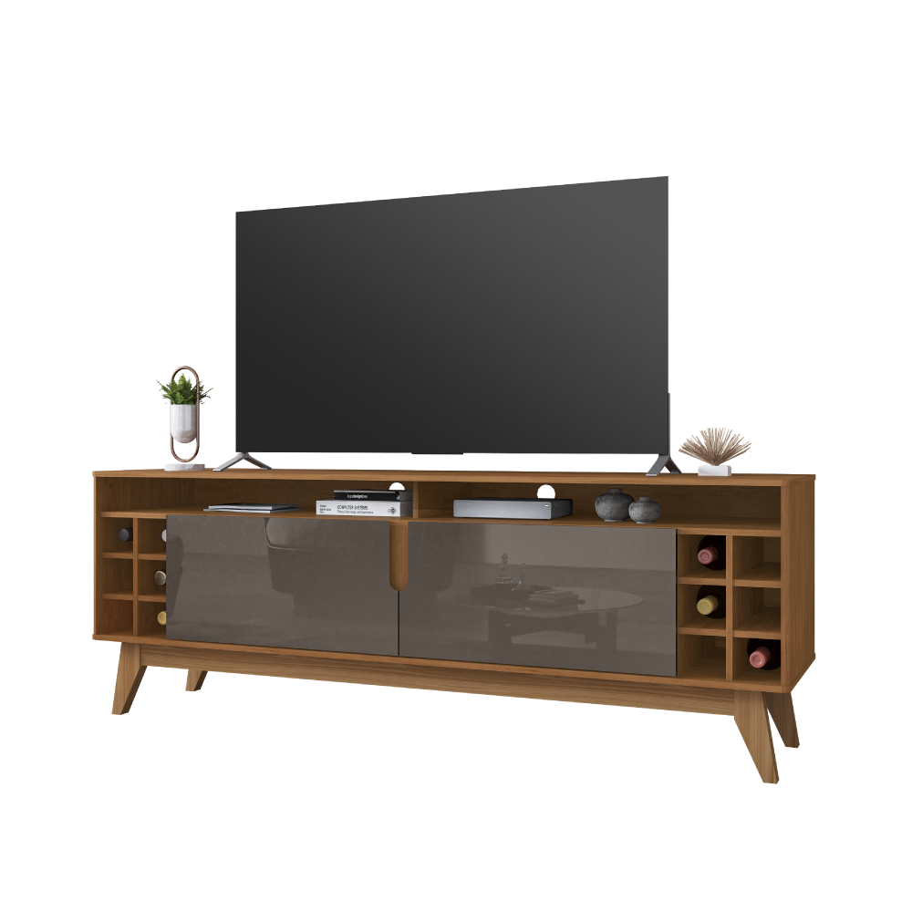 Rack para TV Stella 160 com Adega Cedro Cinza Pérola | MadeiraMadeira