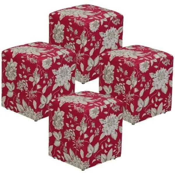 Kit 4 Puffs Quadrado Decorativo Tecido Cinza Vermelho | MadeiraMadeira