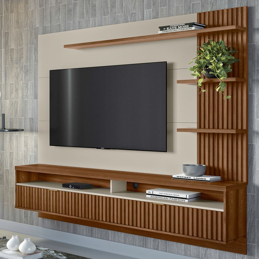 Painel Suspenso para TV até 65 Pol. 2 Portas Ripadas Aruna L06 Freijó ...