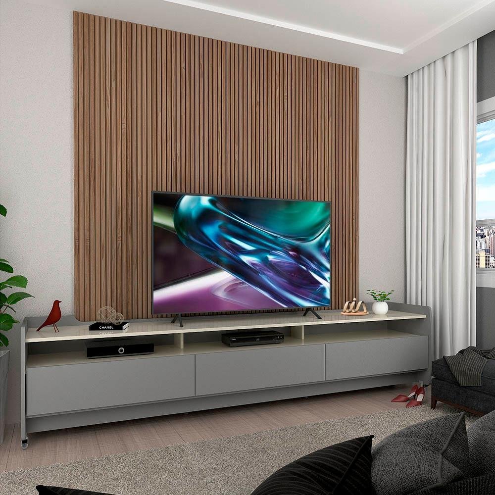 Rack Para Sala Moderno Cinza Off White 220cm Sublime Gelius ...