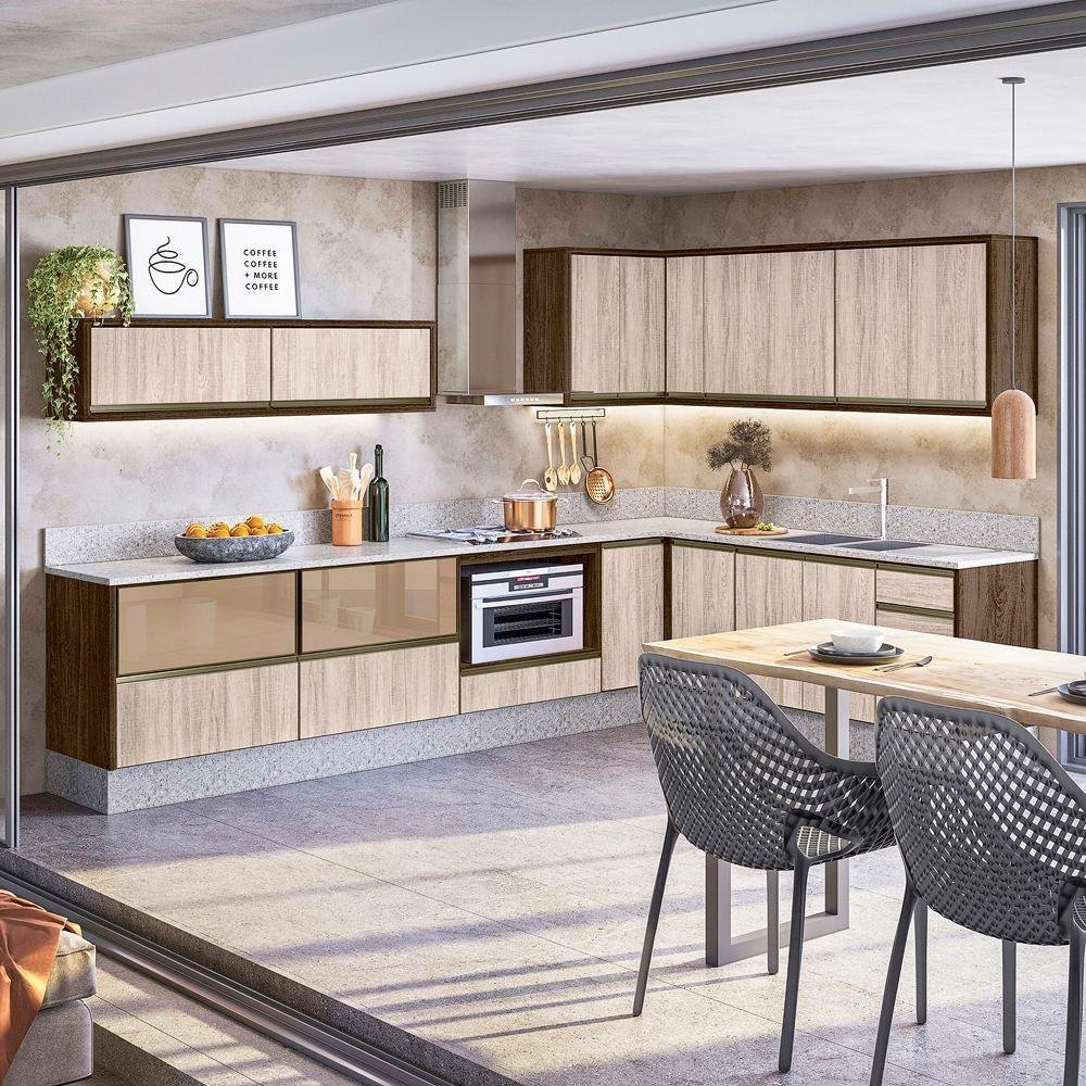 Cozinha Modulada 12 Peças Em Mdf Kali Premium Cj9 Amendoa Arezzo Rust ...