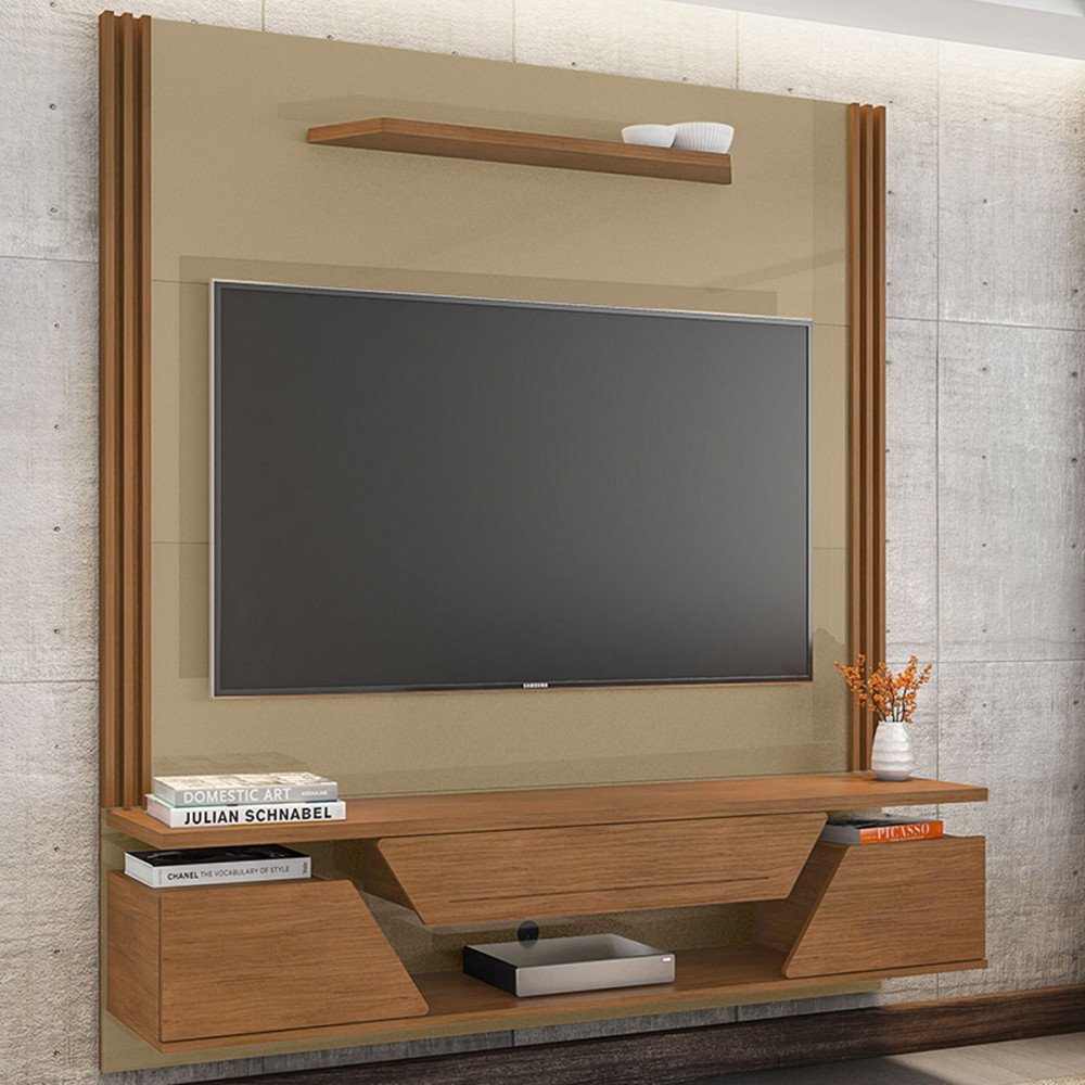 Painel para TV Até 60 Polegadas 2 Portas 1 Gaveta Champagne/Cedro ...