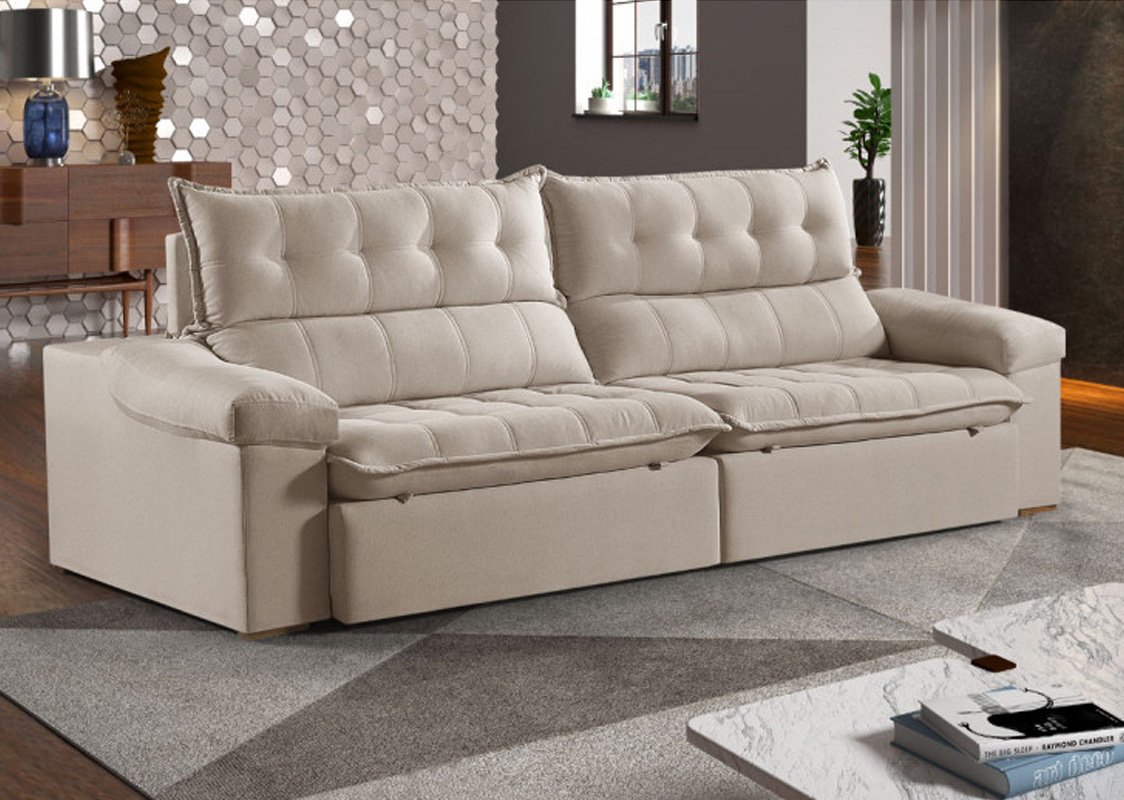 Sofá 4 Lugares Retrátil e Reclinável 2,36 mts Londres Sistema Multimolas Suede Bianchi Estofados ...