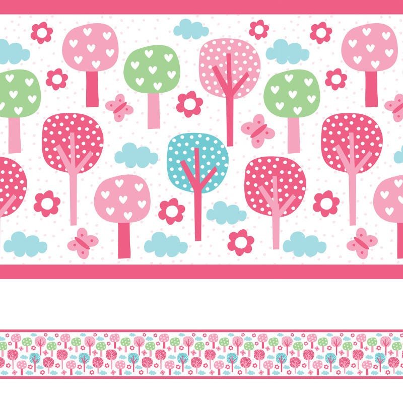 Faixa Decorativa para Quarto de Bebê Floresta Rosa 3mx15cm | MadeiraMadeira