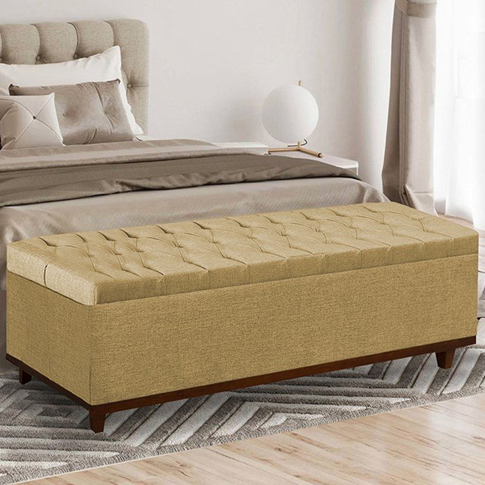 Recamier Queen Bau Base Madeira 160x50cm Potenza Linho Bege DC ...