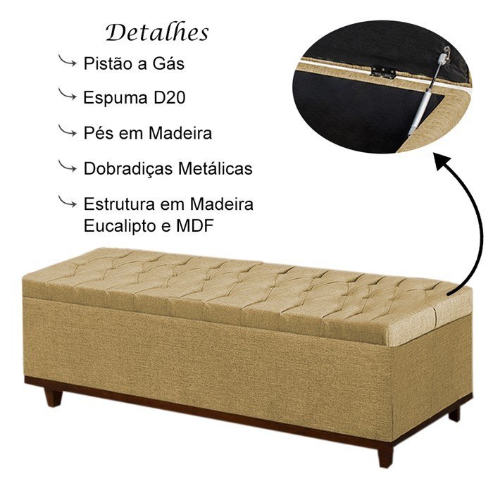 Recamier Queen Bau Base Madeira 160x50cm Potenza Linho Bege DC ...