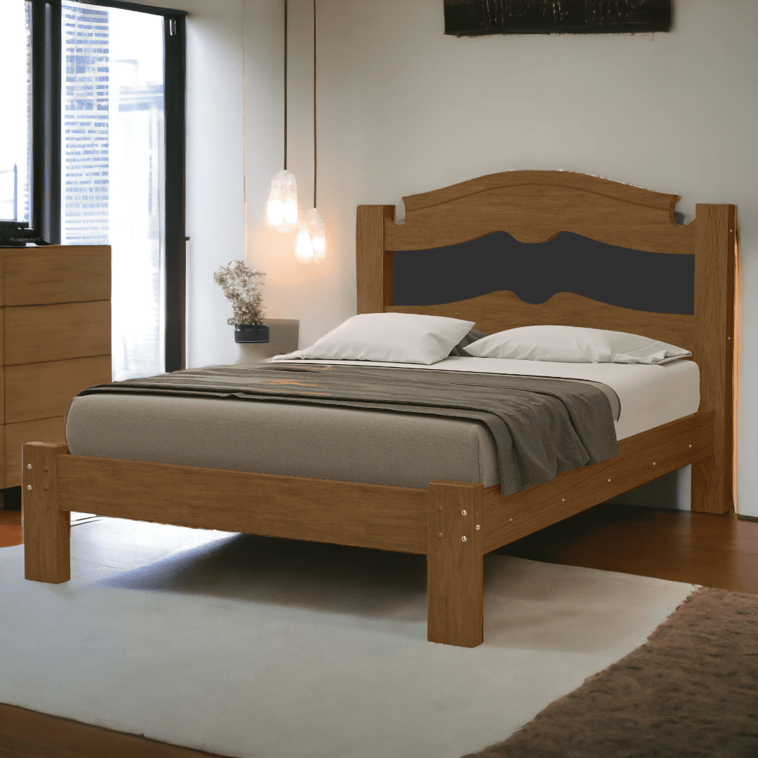 Cama Casal Tradicional Com Pé MDF Amêndoa - Gabriela | MadeiraMadeira
