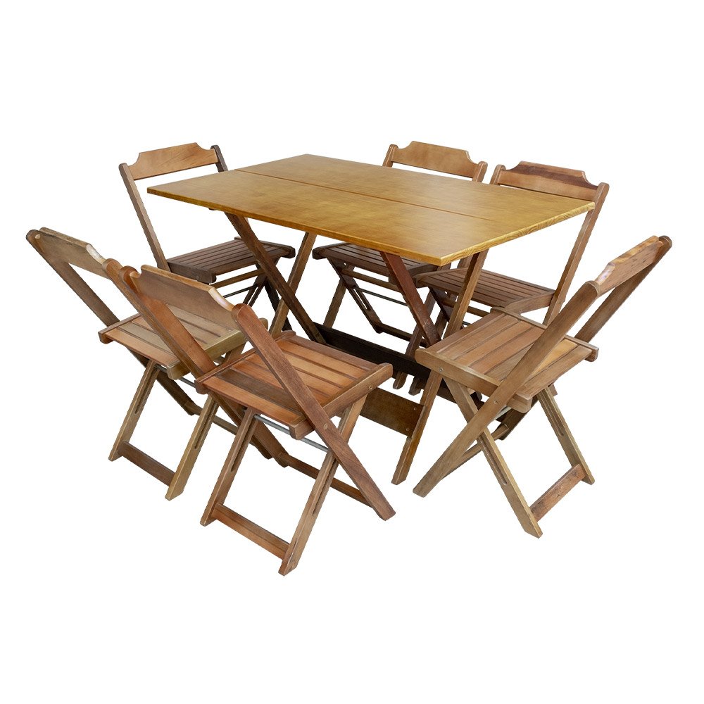 Kit 5 Jogos de Mesa Dobravel com 6 Cadeiras de Madeira 120x70 para Restaurante e Bar - Mel ...