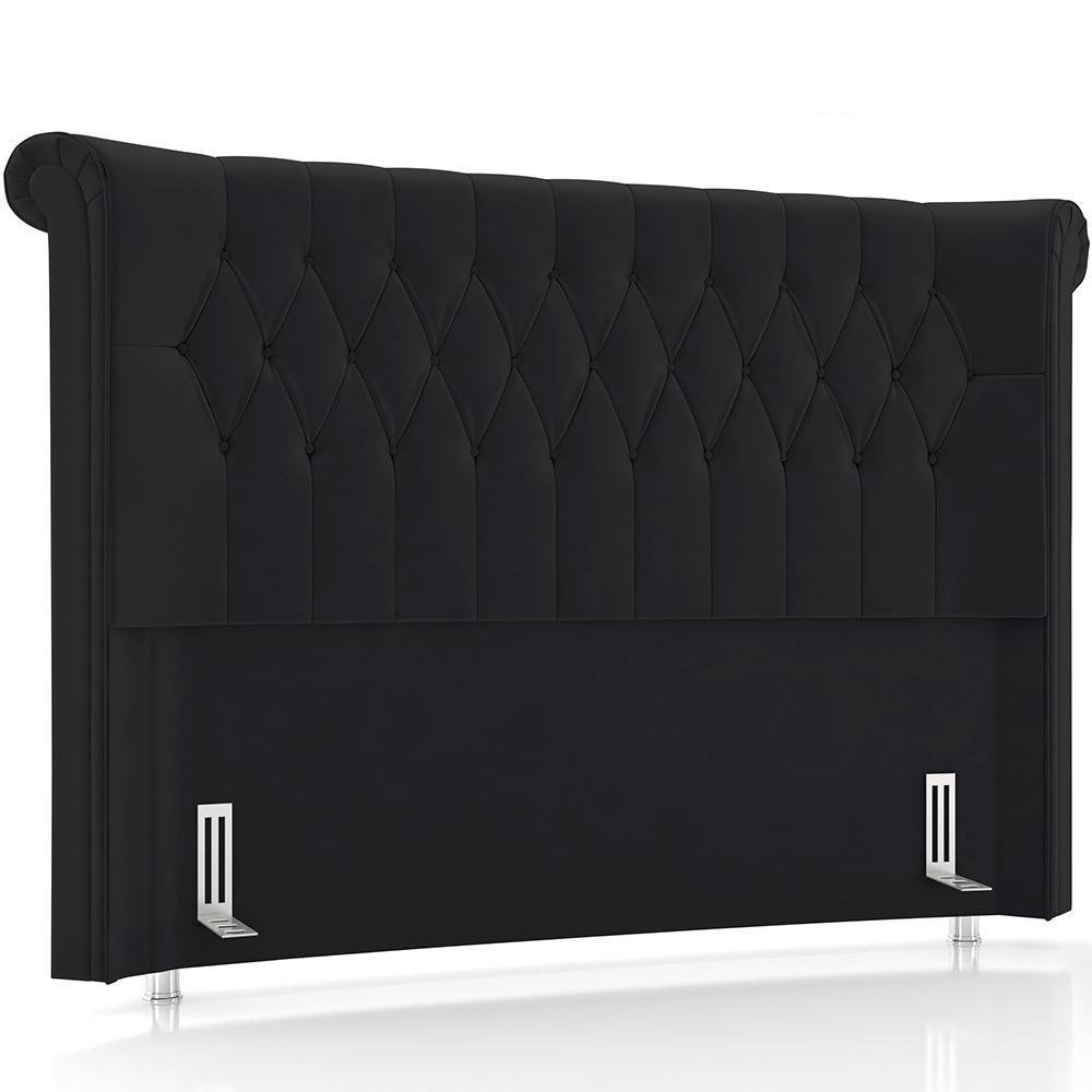 Cabeceira Cama Box Queen 160cm Estofada Meora P05 Veludo Preto - Lyam ...