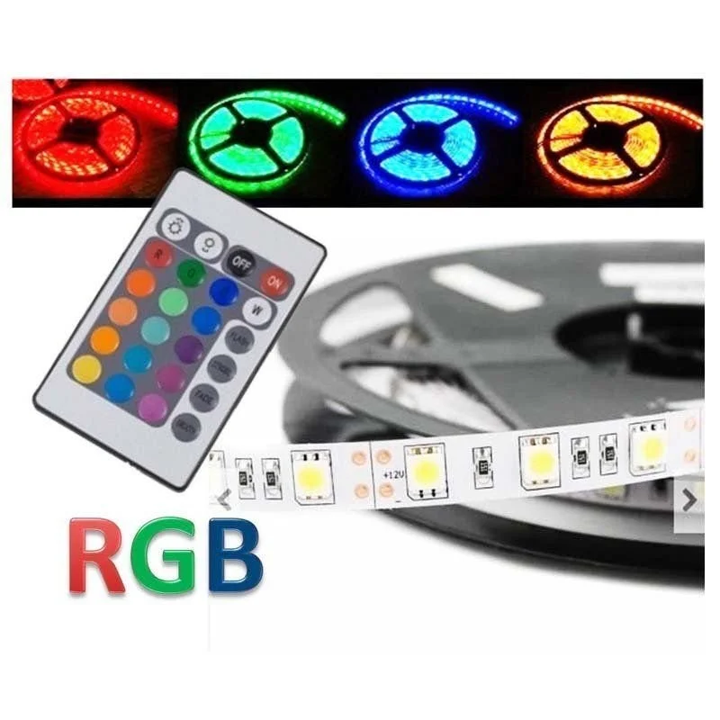 Fita De Led Rgb 5050 Rolo 5m Ip65 12v Controle Remoto 10MM 5 metros ...