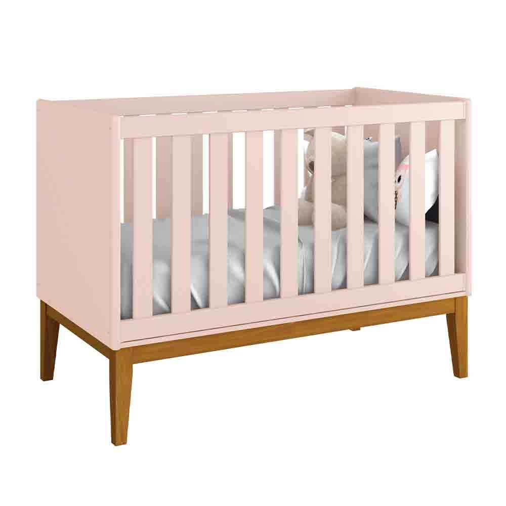 Berço Mini Cama Noah Square com Pés em Madeira - Rosa | MadeiraMadeira