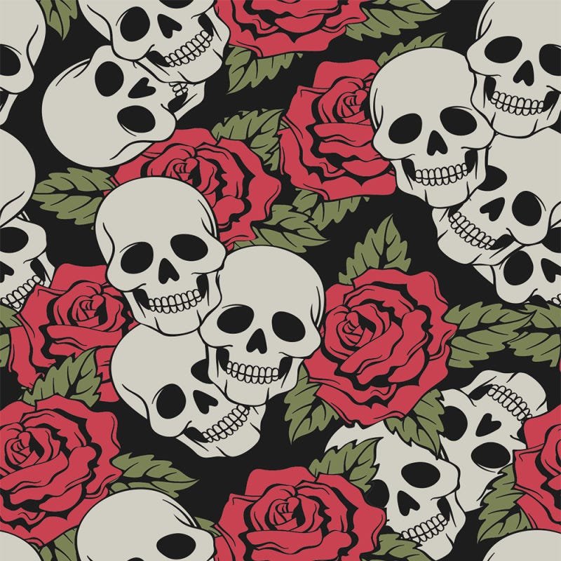 Papel de Parede Adesivo - Caveiras em Rosas - N0906 | MadeiraMadeira