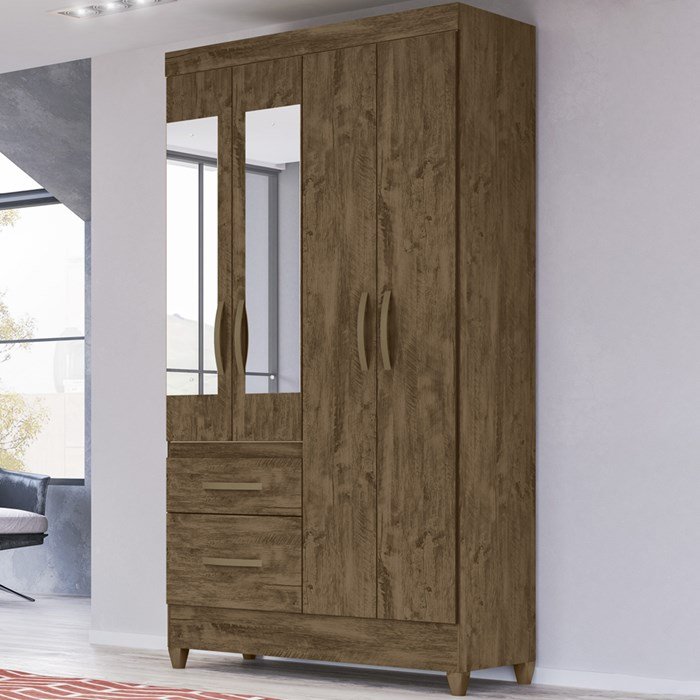 Guarda Roupa Solteiro 4 Portas Com Espelho 8523 Castanho Wood Moval ...