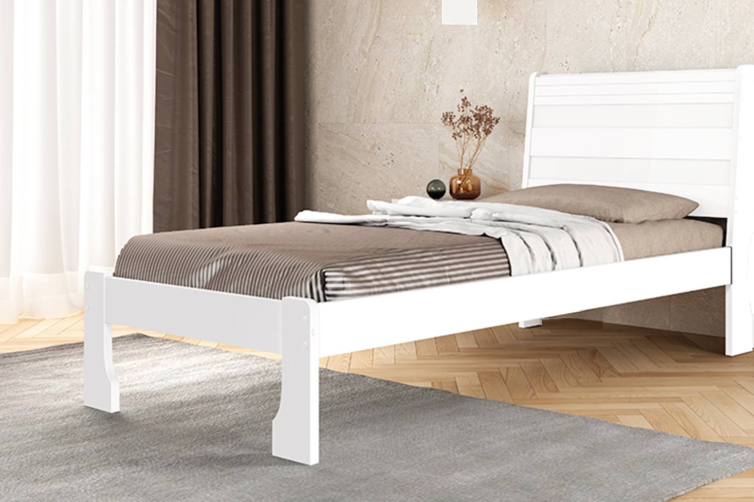 Cama Solteiro Delta Moderna 100 % em MDF Fênix Branco | MadeiraMadeira