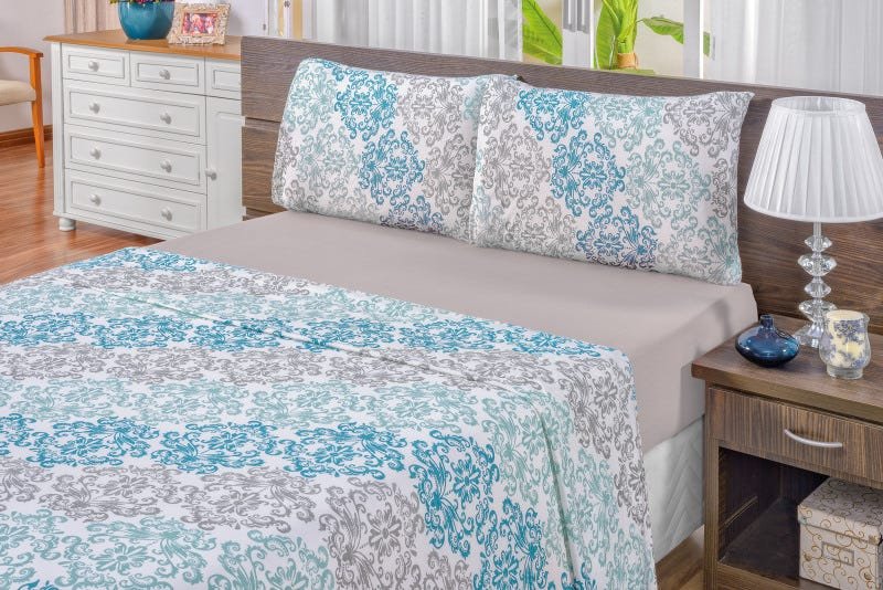 Jogo de Cama Queen 04 Peças Malha em Algodão Cinza | MadeiraMadeira