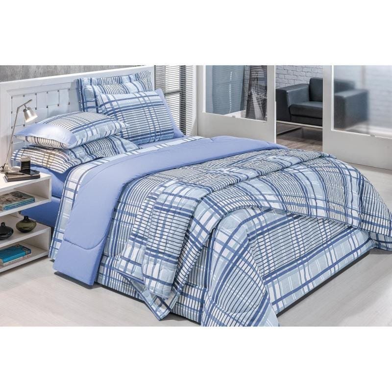 Jogo de Cama Classic Casal Padrão 03 Peças - Azul | MadeiraMadeira