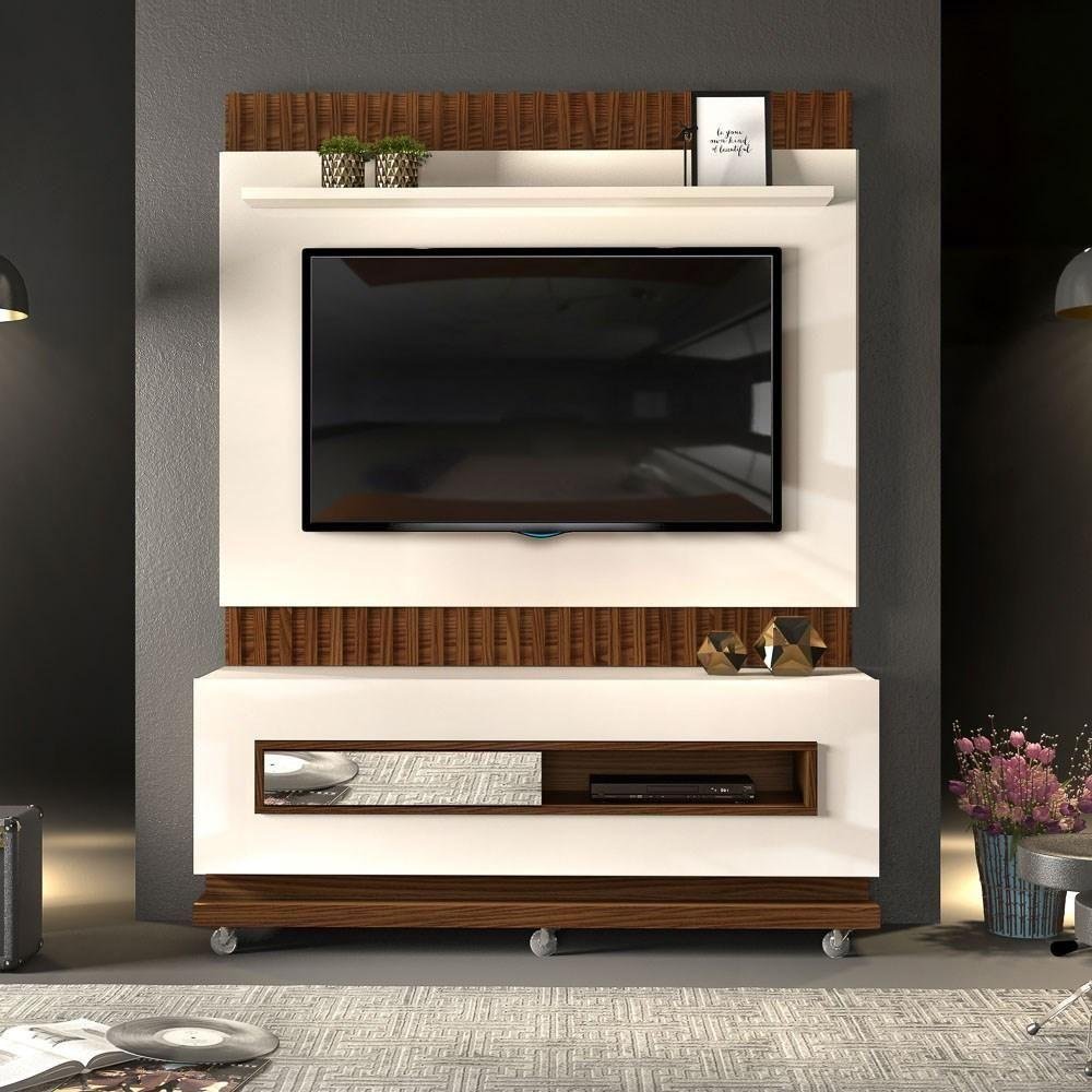 Rack Bancada E Painel Ripado Para Tv Até 60 Pol. Pose Creme/caiena - Dj Móveis | MadeiraMadeira