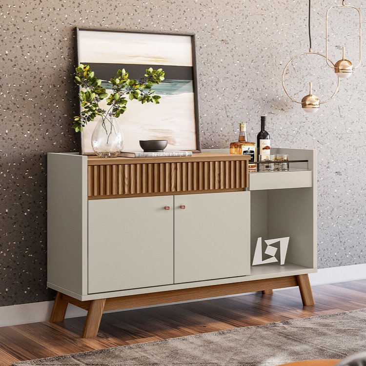 Buffet Aparador Accra 2 Portas Pés de Madeira Babus - Amendoa / Off ...