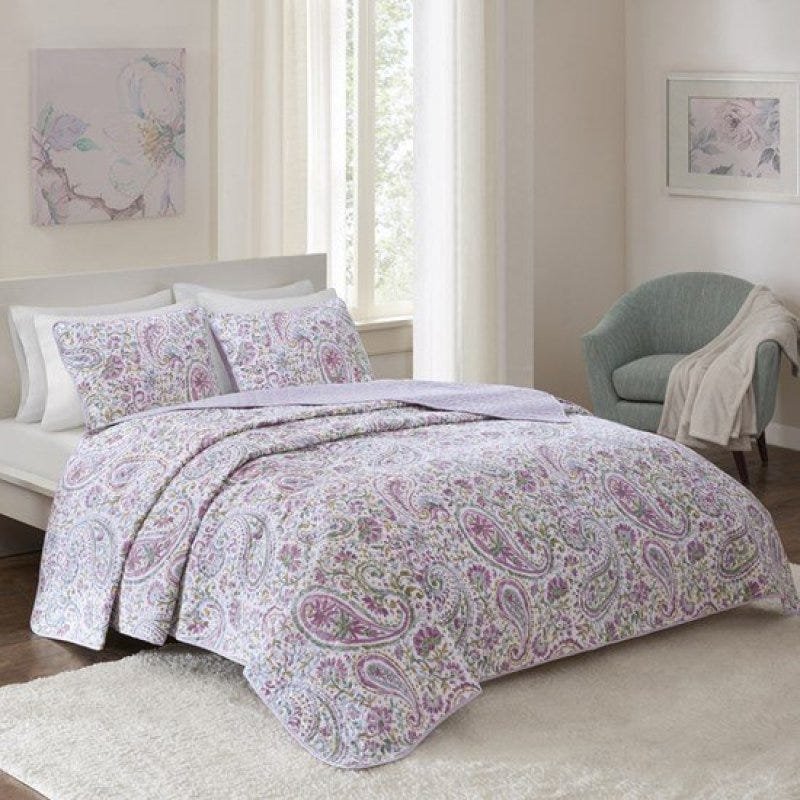 Kit Colcha Cobre Leito Queen Corttex Boutis Eloise Lavanda | MadeiraMadeira