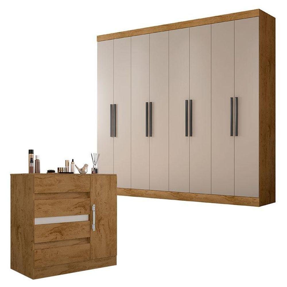 Guarda Roupa Casal Prime 1684 e Cômoda 8000 Freijó Baunilha - Araplac ...