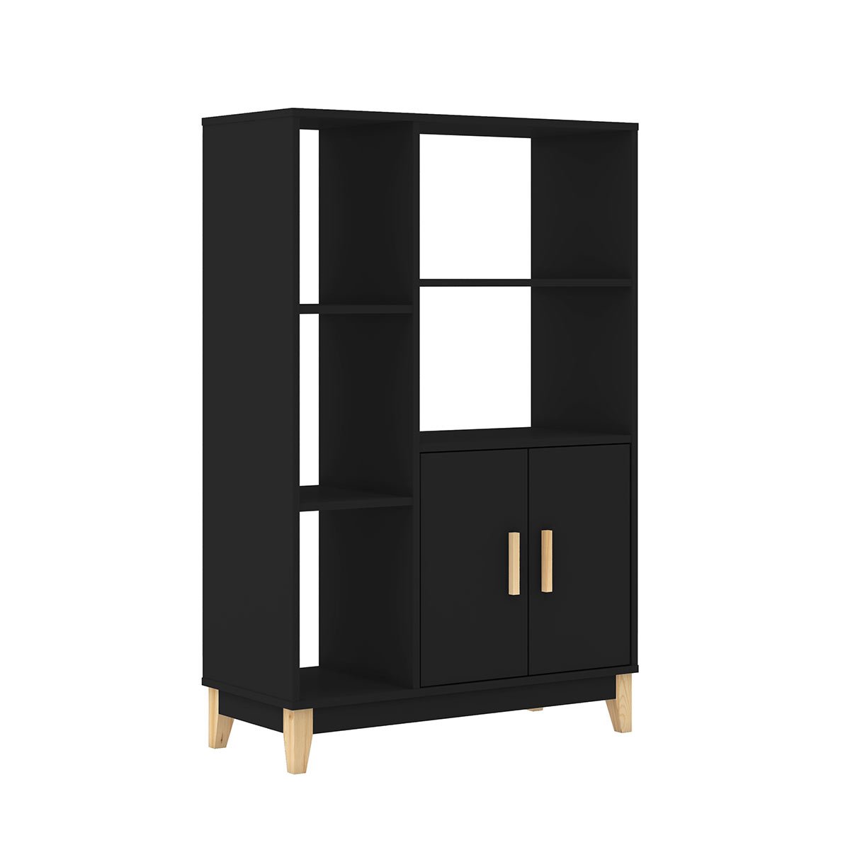 Estante Nichos Multiuso 81 x 123 x 35 Cm 2 Portas Pés Madeira MDP Preto ...