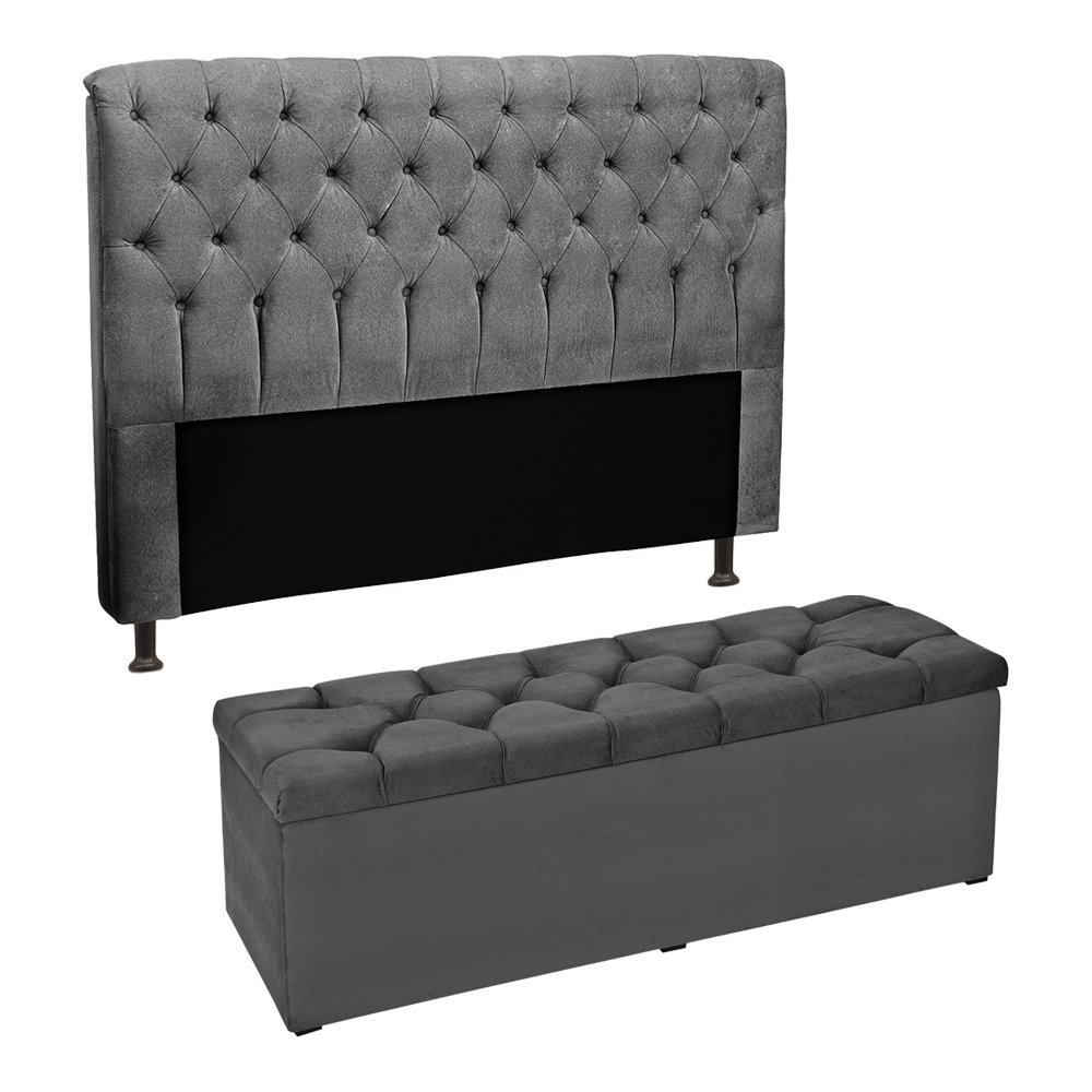 Kit Cabeceira e Calçadeira Alaska Casal King Size 195 cm para Cama Box ...